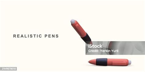 흰색 배경에 3d 사실적인 빨간 펜입니다 벡터 일러스트 레이 션입니다 3차원 형태에 대한 스톡 벡터 아트 및 기타 이미지 3차원 형태 개념 개념 기호 Istock