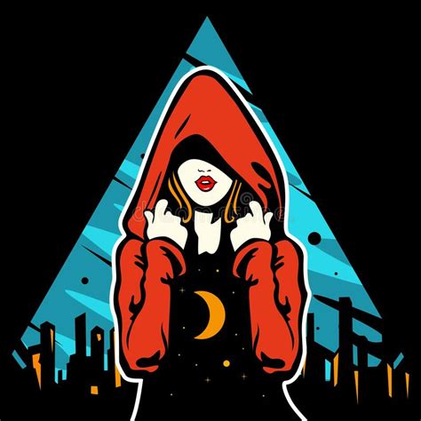 Vector Illustration Of Hooded Girl And Moon Stock Vector Illustration