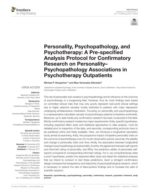 Pdf Personality Psychopathology And Psychotherapy A Pre Specified