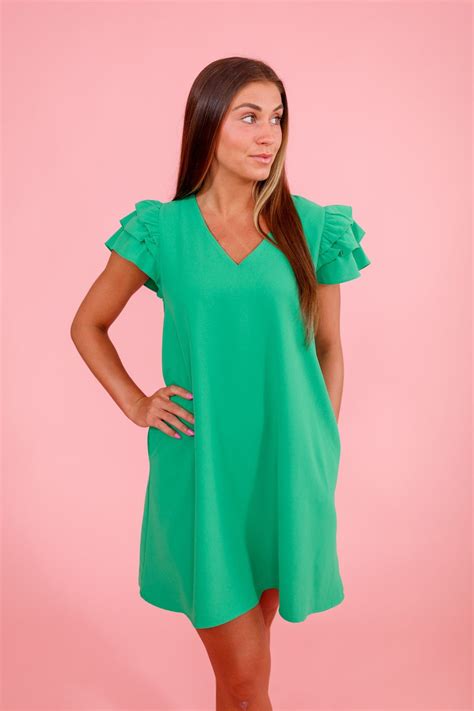 Emerald Layered Ruffle Sleeve Dress Shopperboard