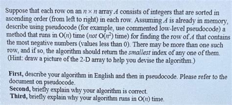 Solved Suppose That Each Row On An N×n Array A Consists Of