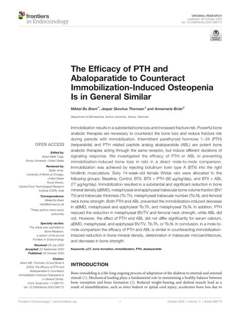 Pdf The Efficacy Of Pth And Abaloparatide To Counteract Immobilization Induced Osteopenia Is