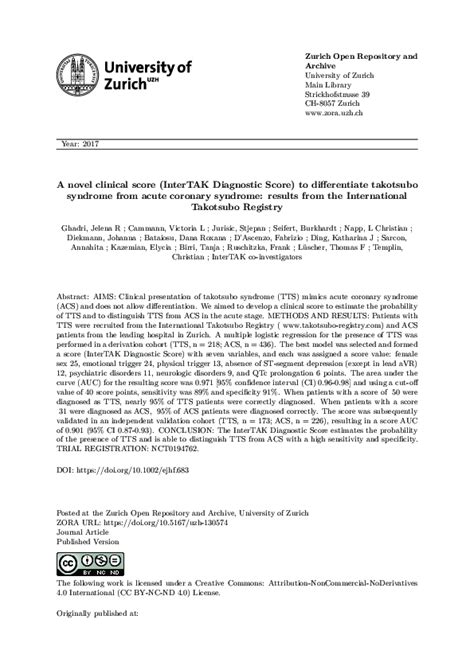 Pdf A Novel Clinical Score Intertak Diagnostic Score To