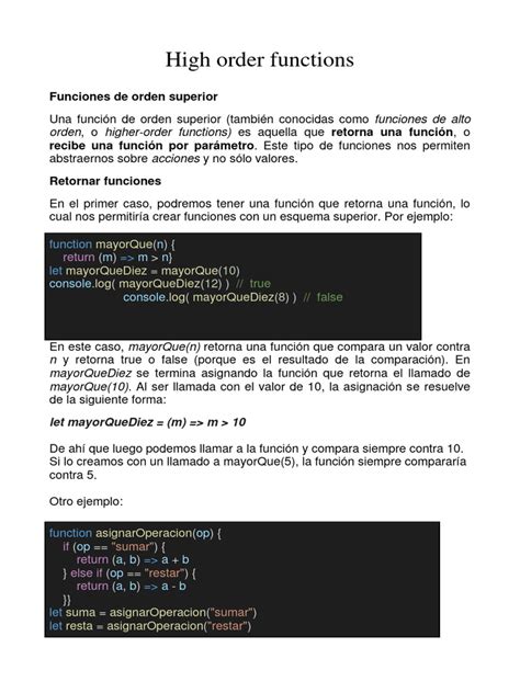 7 Funciones De Order Superior Pdf Constructor Programación Orientada A Objetos