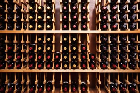 Wine Bottles Stored Horizontally In Wooden Racks Premium Ai Generated