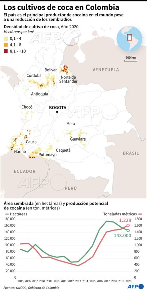 INFOGRAFÍA de Colombia con la densidad de cultivo de coca en 2020 y