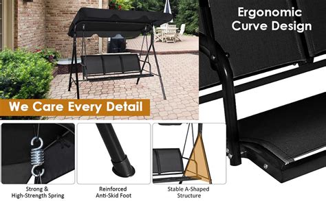 Tangkula 3 Person Patio Swing Steel Frame With Polyester