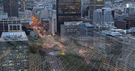 Composition Of Binary Coding Over Cityscape Stock Photo Image Of