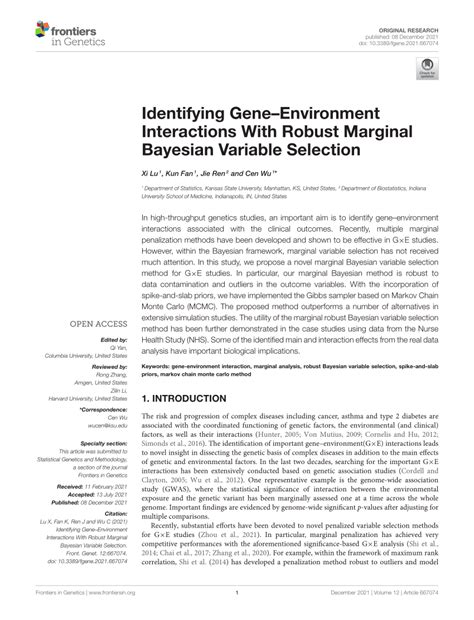Pdf Identifying Gene Environment Interactions With Robust Marginal Bayesian Variable Selection