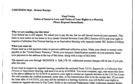 Irs Letter 1058 Or Lt11 Final Notice Of Intent To Levy Handr Block