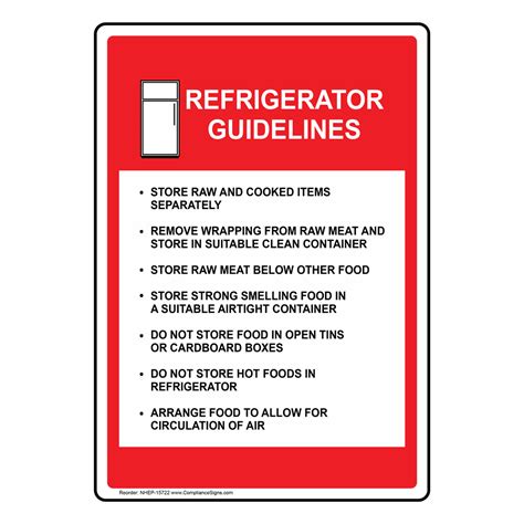Portrait Refrigerator Guidelines Sign With Symbol Nhep 15722