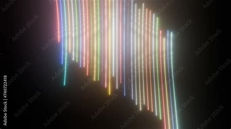 3d Animation Abstract Black Background Neon Curves Wall Lines With