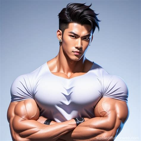 Ripped Asian Male Model In Modest Attire Stable Diffusion Online