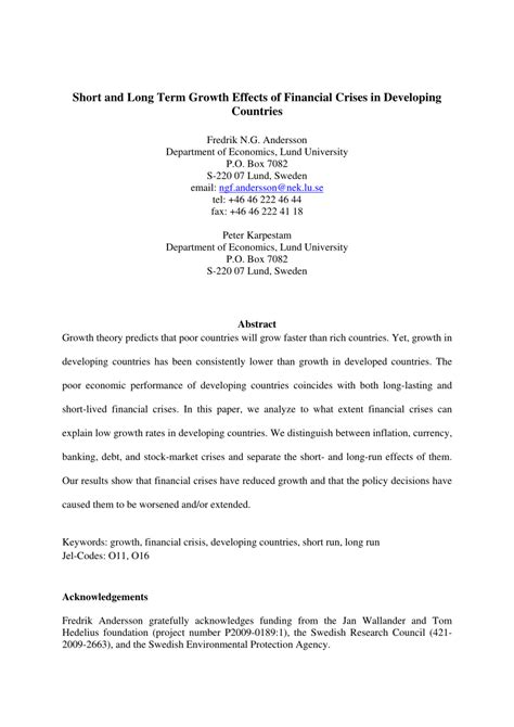 Pdf Short And Long Term Growth Effects Of Financial Crises In Developing Countries