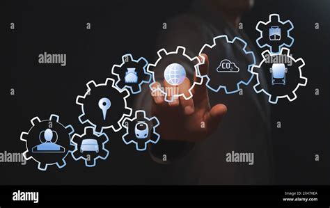 The Businessman Points To A Chain Of Gears In Which The Types Of