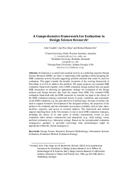 Pdf A Comprehensive Framework For Evaluation In Design Science Research
