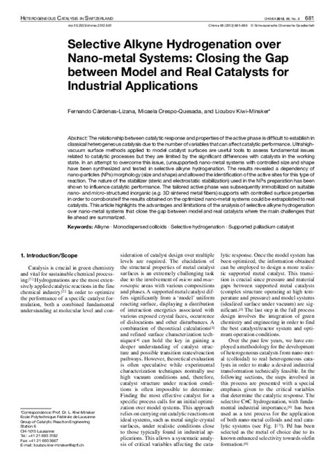 Pdf Selective Alkyne Hydrogenation Over Nano Metal Systems Closing
