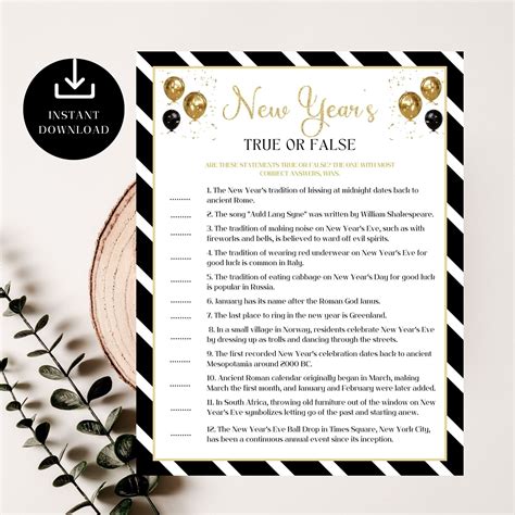 New Years Party Game Printable True Or False Nye Icebreaker Activity