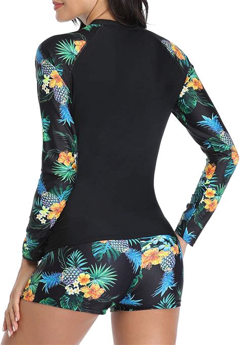 Daci Maillot de bain 2 pièces à manches longues pour femme Protection