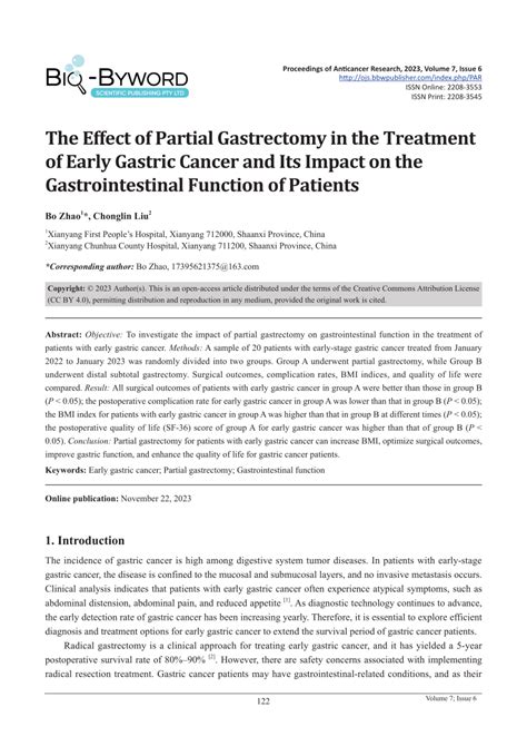 Pdf The Effect Of Partial Gastrectomy In The Treatment Of Early
