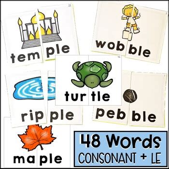 Consonant LE Syllable Division Matching Game Memory Game Orton Gillingham