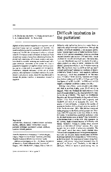 Pdf Difficult Intubation In The Parturient