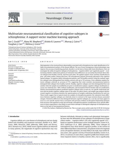 Solution Multivariate Neuroanatomical Classification Of Cognitive Subtypes In Schizophrenia A
