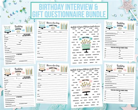 Birthday Interview And T Questionnaire Bundle Birthday Printables