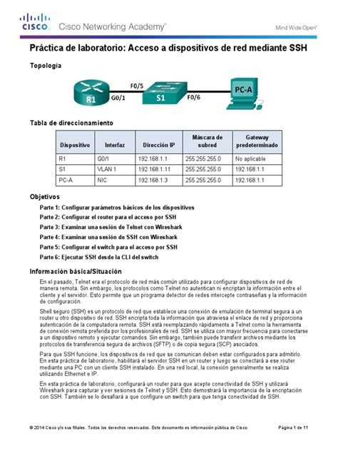 Ccna 11245 Lab Accessing Network Devices With Ssh Pdf