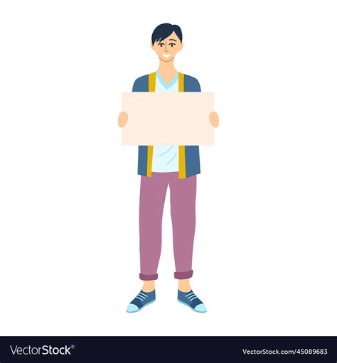 Cartoon Color Character Man Holding Empty Banner Vector Image