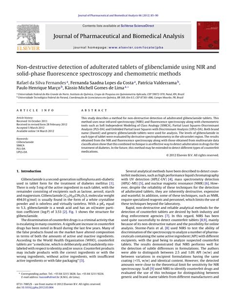 Pdf Non Destructive Detection Of Adulterated Tablets Of Glibenclamide