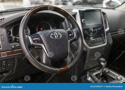 Toyota Land Cruiser Series Steering Wheel And Dashboard Black Leather Interior Of The SUV