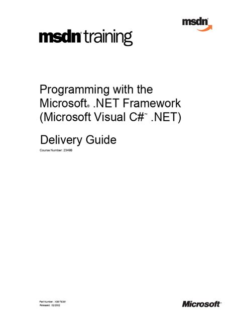 Moc 2349b Programming With The Microsoft Net Framework Microsoft Visual C Pdf C Sharp