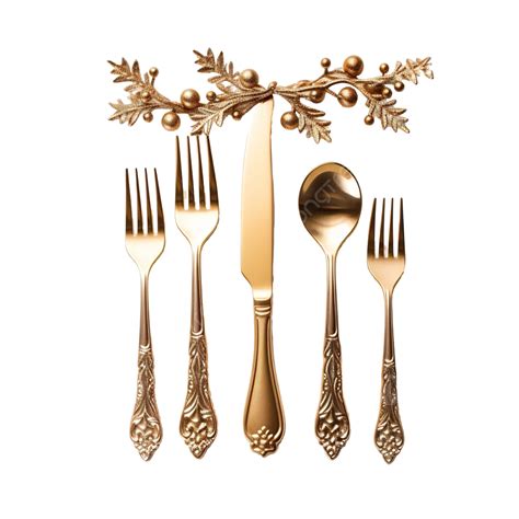 Cubiertos De Oro Sobre Una Decoración Navideña Sobre Una Superficie