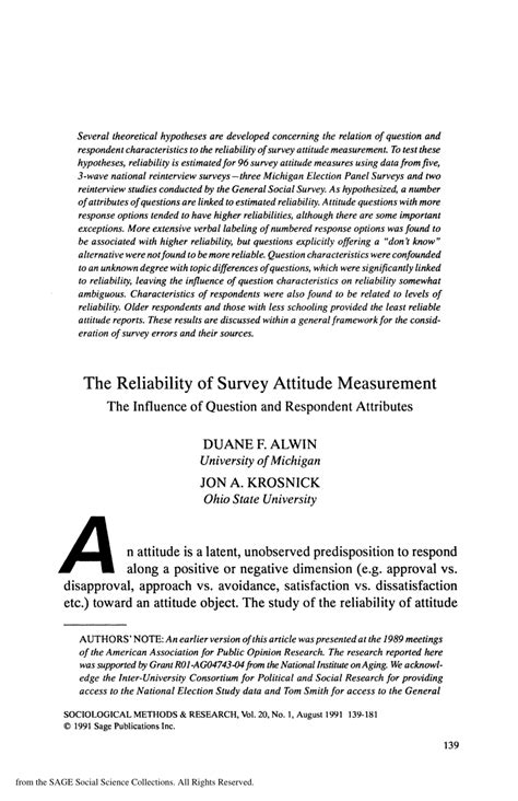 Pdf The Reliability Of Survey Attitude Measurement