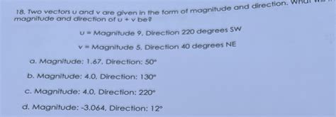 Answered 18 Two Vectors U And V Are Given In The Form Of Magnitude