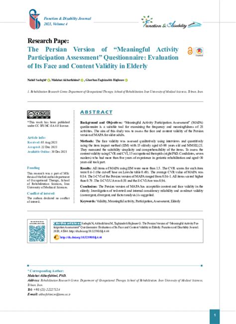 Pdf The Persian Version Of “meaningful Activity Participation