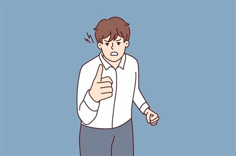 분노한 남자가 화면을 가리키며 위협 프리미엄 벡터