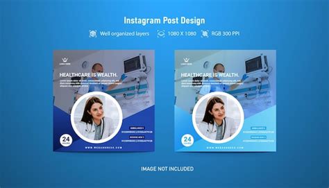 의료 또는 클리닉 Instagram 포스트 템플릿 디자인 프리미엄 벡터