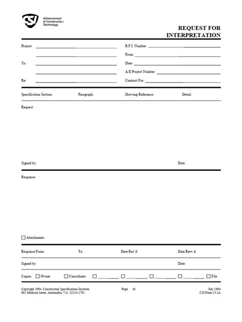 Csi Request For Interpretation Form Pdf