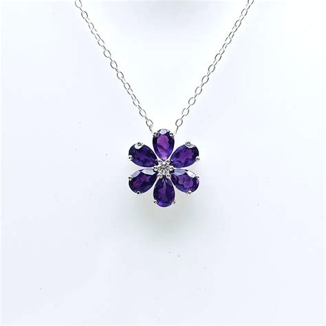 Amethyst Flower Cluster Pendant With Moissanite 925 Sterling Silver