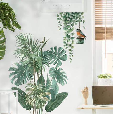 Autocollant Mural Plante Verte Sticker Tropicale Sticker Mural