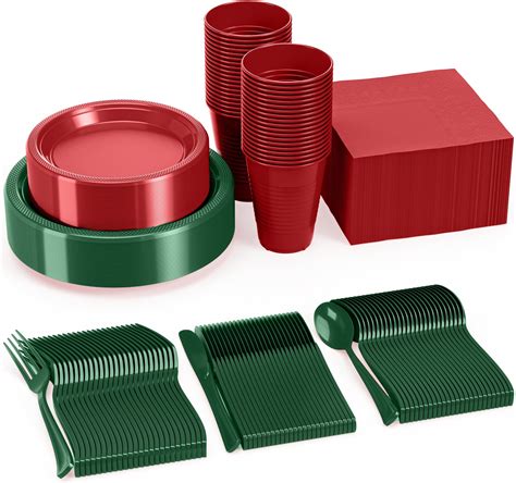 Amazon Ziliny 280 Pcs Green Red Christmas Paper Plates And Napkins