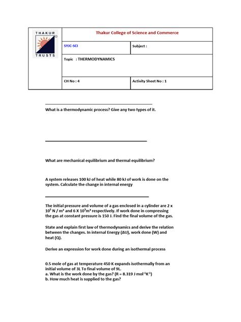 Activity Of Thermodynamic Pdf