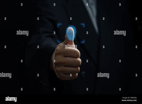 Businessman Scan Fingerprint Provides Security Access With Biometrics Identification Business