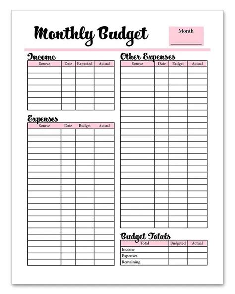 Free Monthly Budget PDF With Calculated Fields Budget Planner