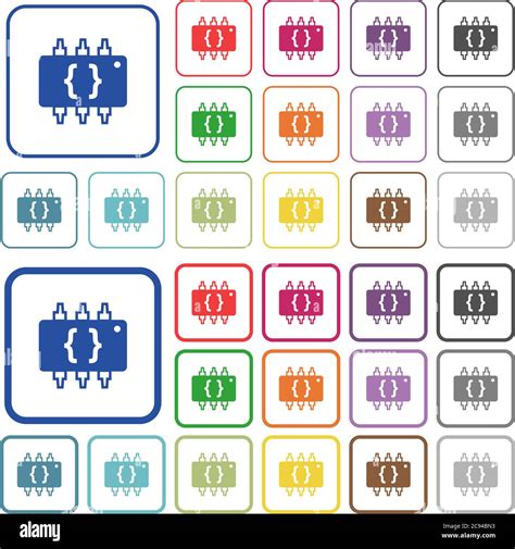 hardware programming color flat icons in rounded square frames thin