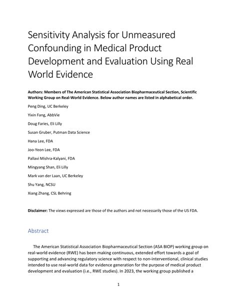 Pdf Sensitivity Analysis For Unmeasured Confounding In Medical Product Development And