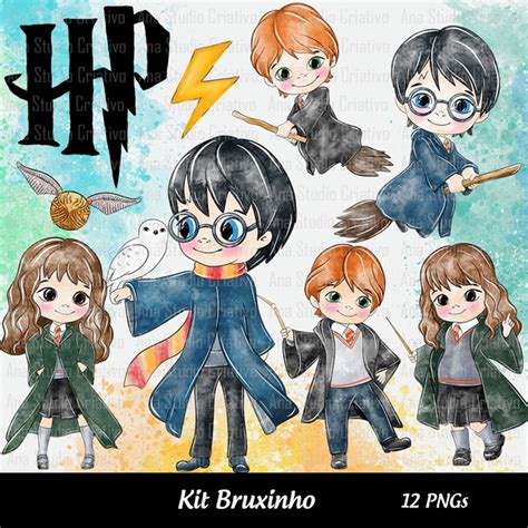 Kit Digital Clipart Bruxinho Harry Aquarela 12 Pngs Elo7