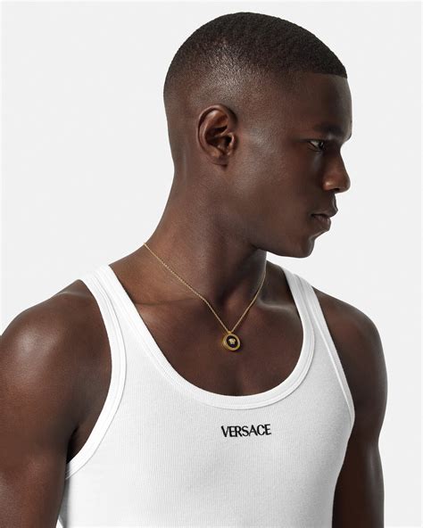 Logo Ribbed Tank Top White Versace Us